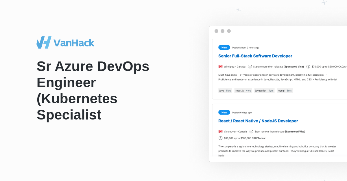 Sr Azure DevOps Engineer (Kubernetes Specialist) - VanHack